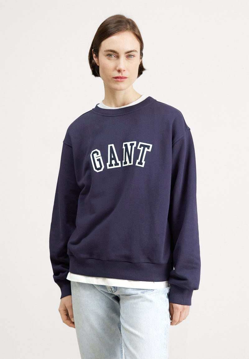GANT LOGO C-NECK - Sweatshirt - evening blue/mörkblå - Zalando.se