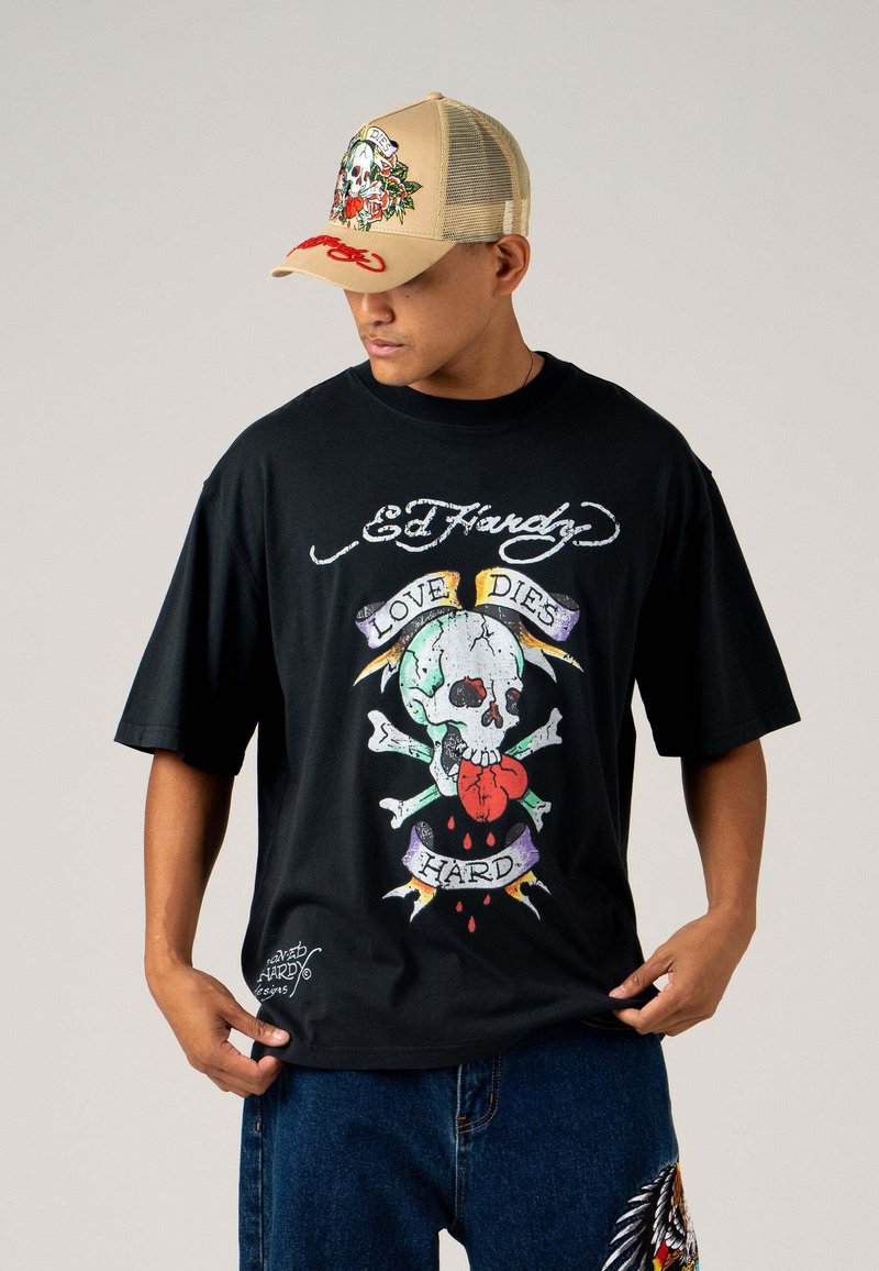 Ed Hardy LOVE DIES HARD - T-shirt med print - washed black/svart ...