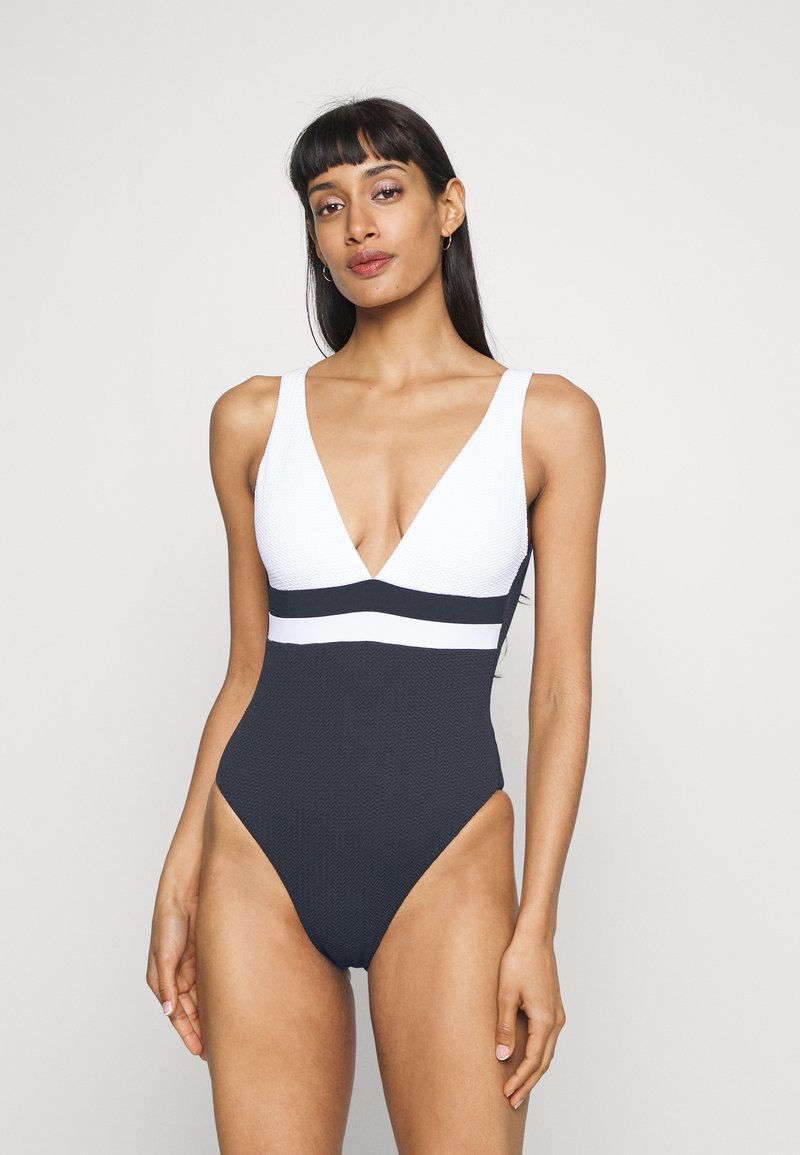 Seafolly Slice Of Splice Deep V Neck One Piece Swimsuit White Zalando