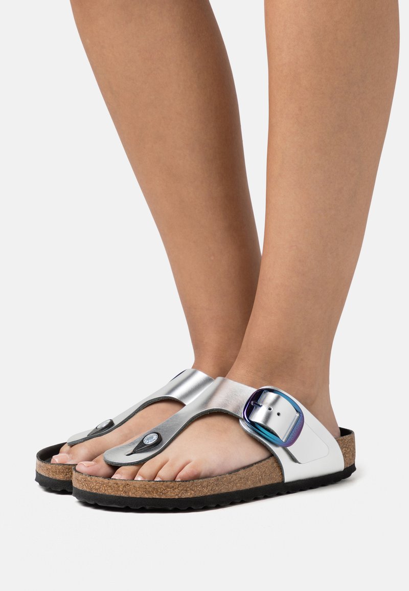 Birkenstock GIZEH LENA - T-bar sandals - iridescent silver/silver ...