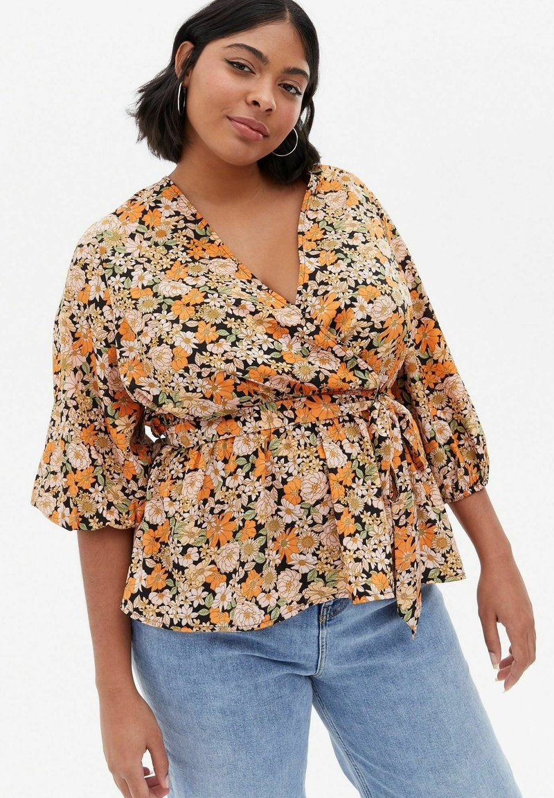 New Look Curves CURVES FLORAL CREPE WRAP - Camicetta - black pattern ...
