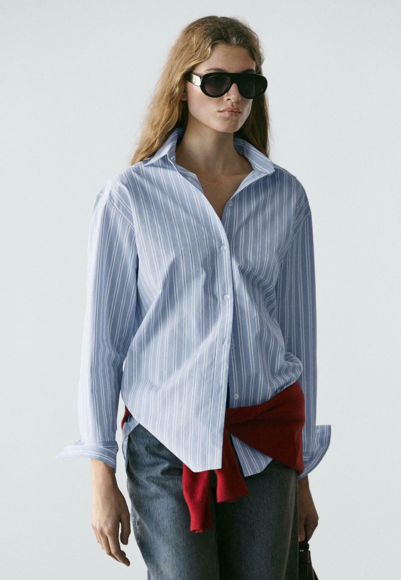 Massimo Dutti STRIPED - Button-down blouse - blue - Zalando.co.uk