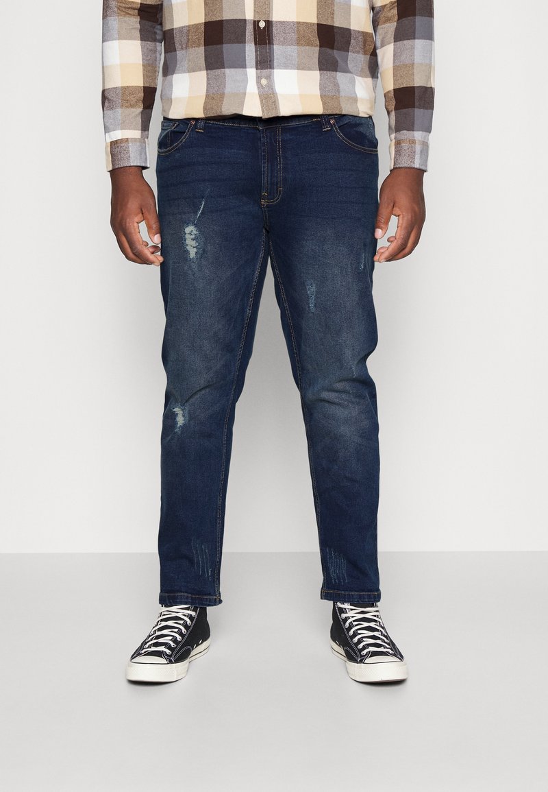 Denim Project PLUS DESTROY - Prigludę džinsai - dark blue/tamsiai ...