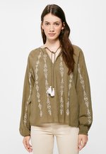 Springfield VOLUME EMBROIDERY - Blouse - khaki/beige - ZALANDO.FR