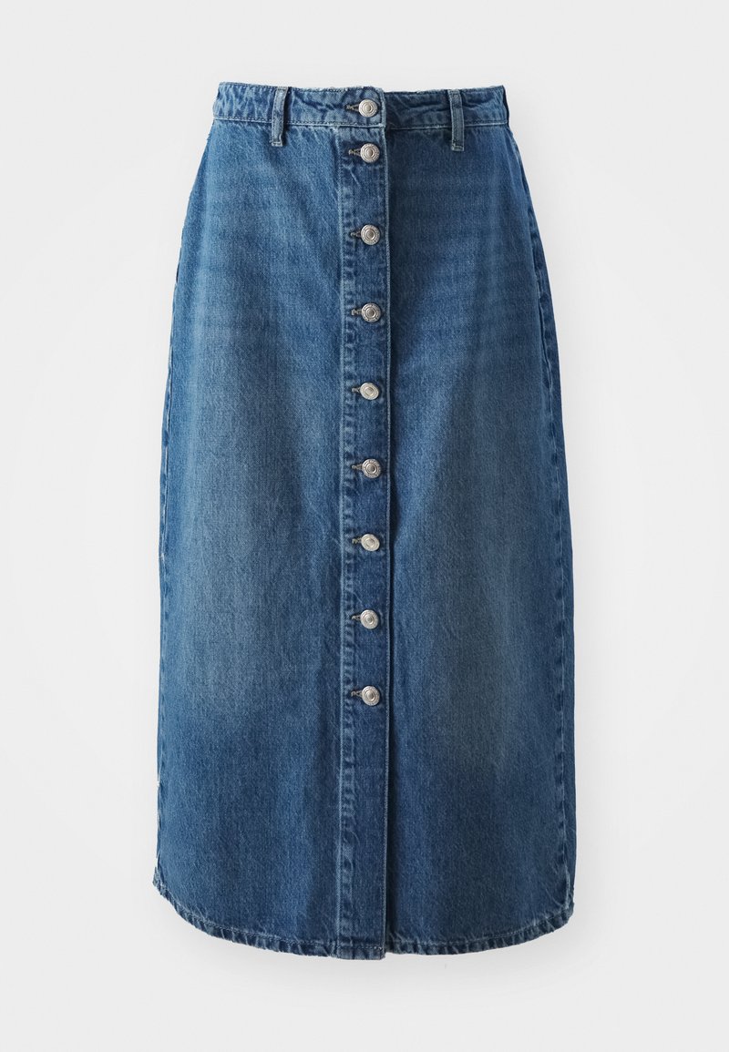 ONLY ONLCECE MIDI BUTTON SKIRT - Jupe trapèze - medium blue denim/denim ...