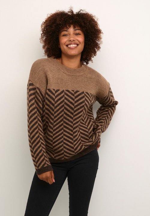 Kaffe KAVERA - Strickpullover - beige melange black/beige-meliert ...