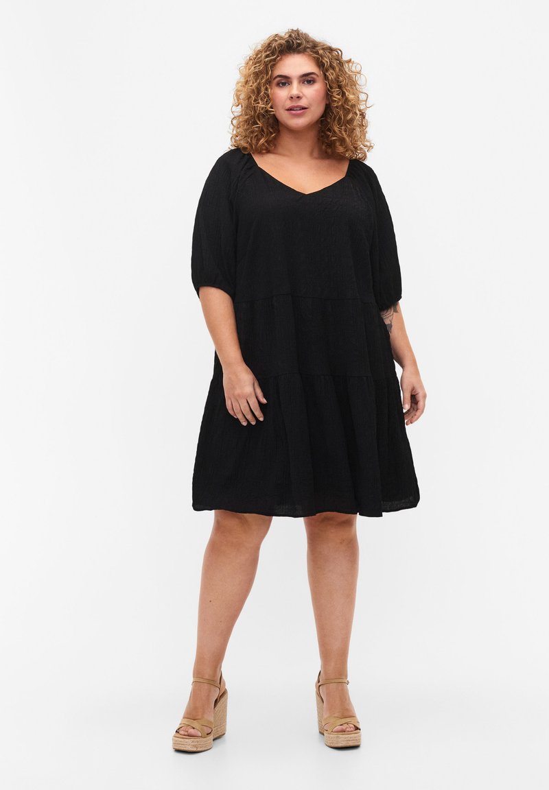 Zizzi A-SHAPED SHORT WITH A V-NECK - Day dress - black - Zalando.ie