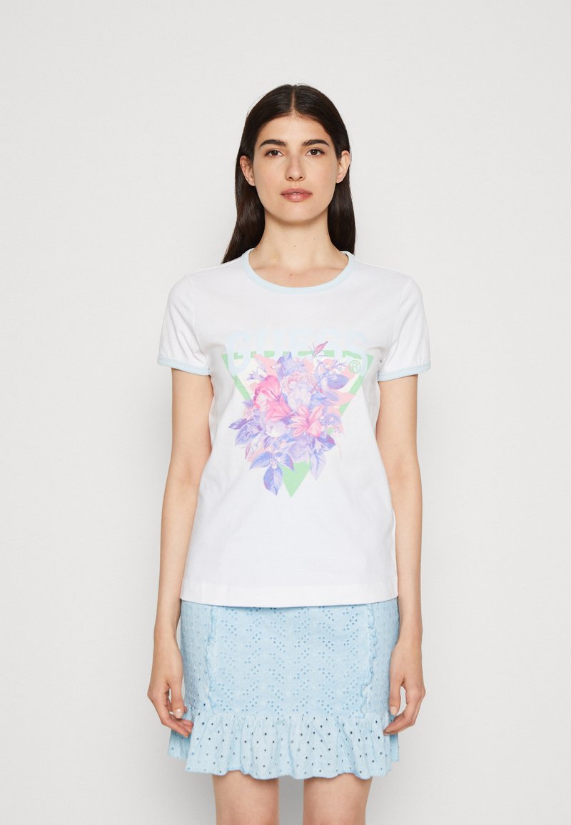 Guess TRIANGLE BOUQUET TEE - T-shirt print - pure white/wit - Zalando.be