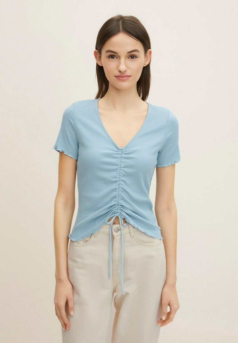 Tom Tailor Denim Mit Feiner Raffung T Shirt Imprimé Calm Cloud Blue
