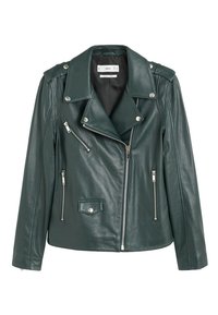 Mango Leather jacket - dark green - (Pre-owned) - Zalando