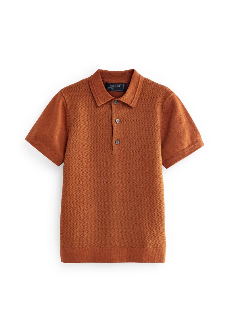 Next KNITTED SHORT SLEEVE TEXTURED POLO SHIRT - Polo - rust brown ...