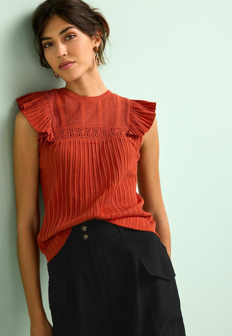Next FRILL SLEEVE TOP - T-shirt basic - rust brown/marrone - Zalando.it