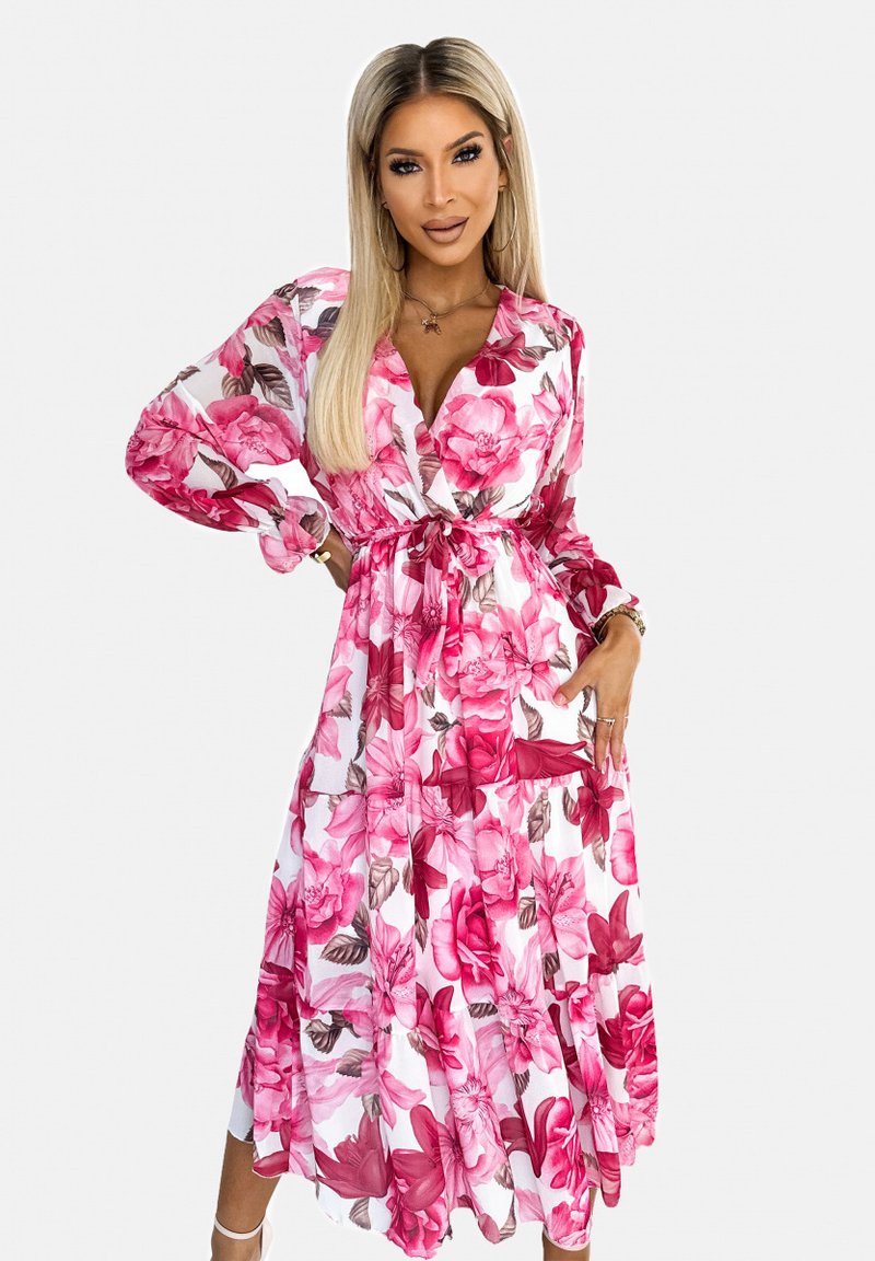 Chelsea Clark MIDI WITH FLOWER PRINT AND BELT - Robe de jour - white ...