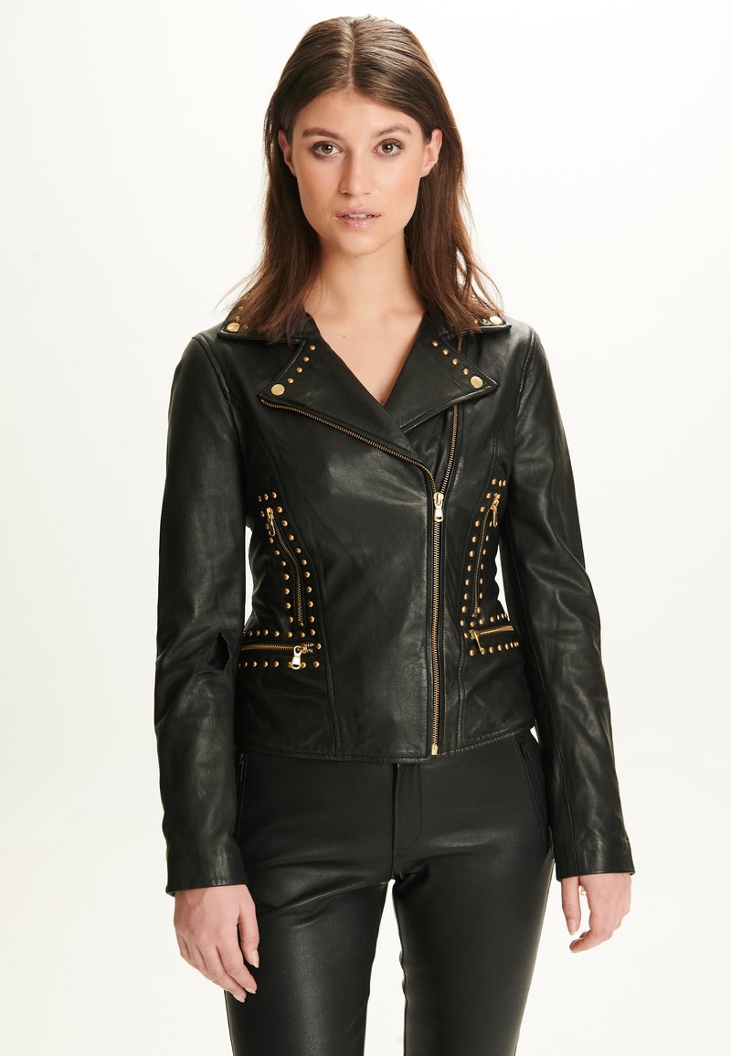 Notyz ANNA - Leather jacket - black gold/gold-coloured - Zalando.de