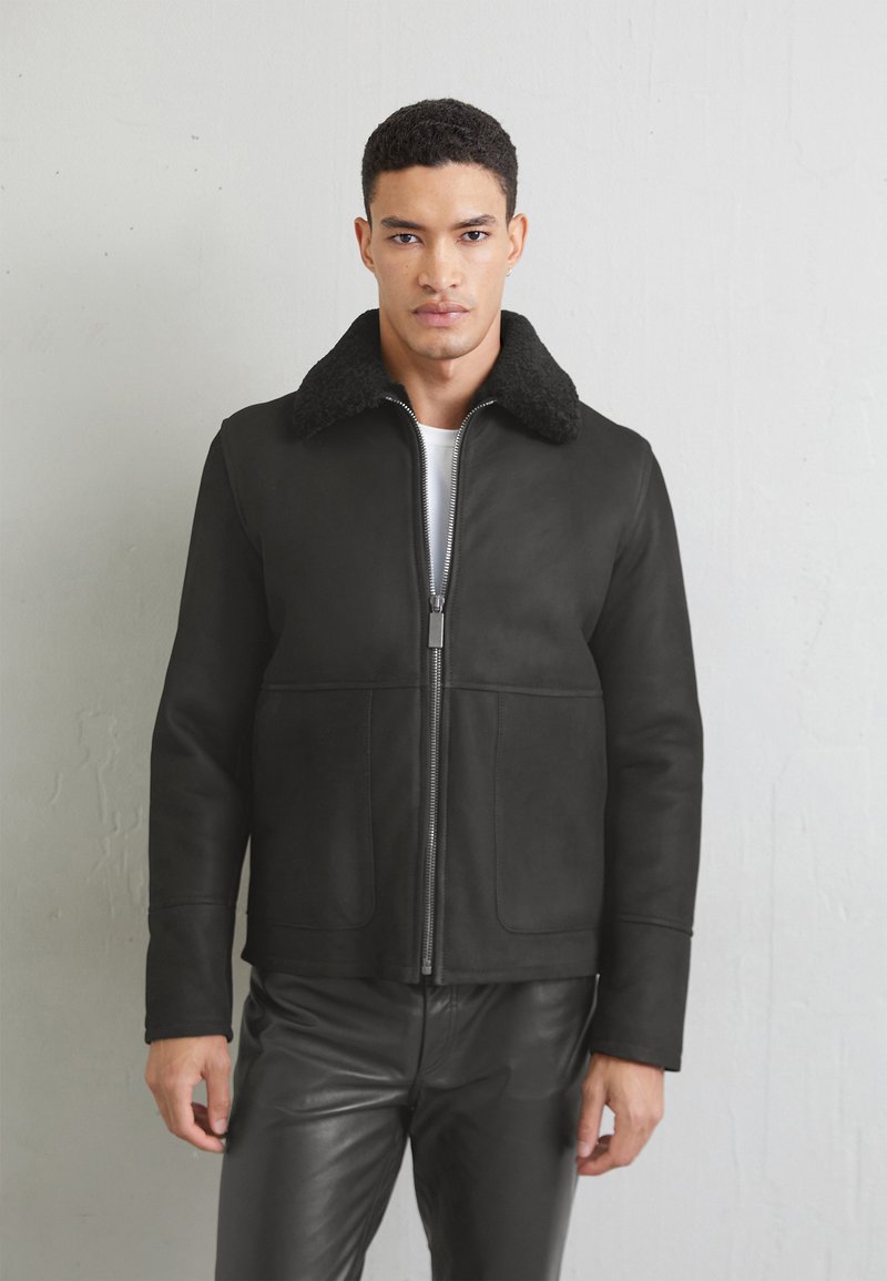 STUDIO ID SUEDE SHERPA - Leather jacket - black - Zalando.co.uk