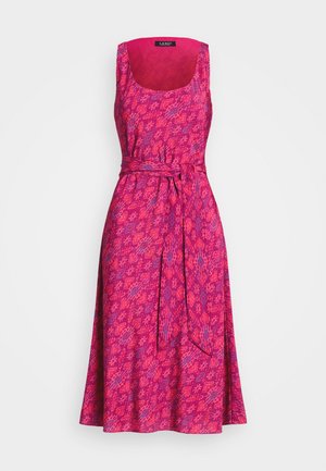 Lauren Ralph Lauren MUNZIE ELBOW SLEEVE DAY DRESS - Vestito di maglina - navy/burgundy multi/blu ...