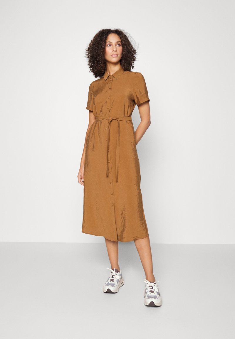 Vero Moda Tall VMQUEENY CALF SHIRT DRESS - Blusenkleid - toffee/cognac ...
