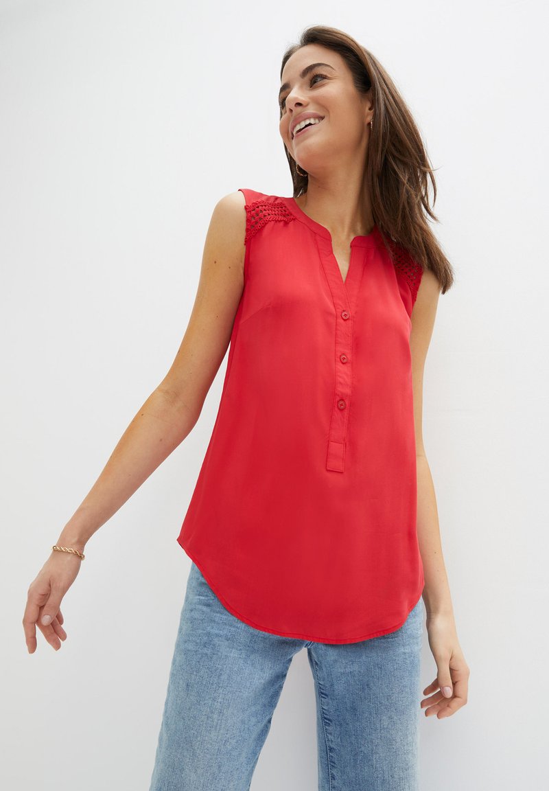 bonprix MIT HÄKELDETAIL LANGES - Bluse - red/rot - Zalando.ch