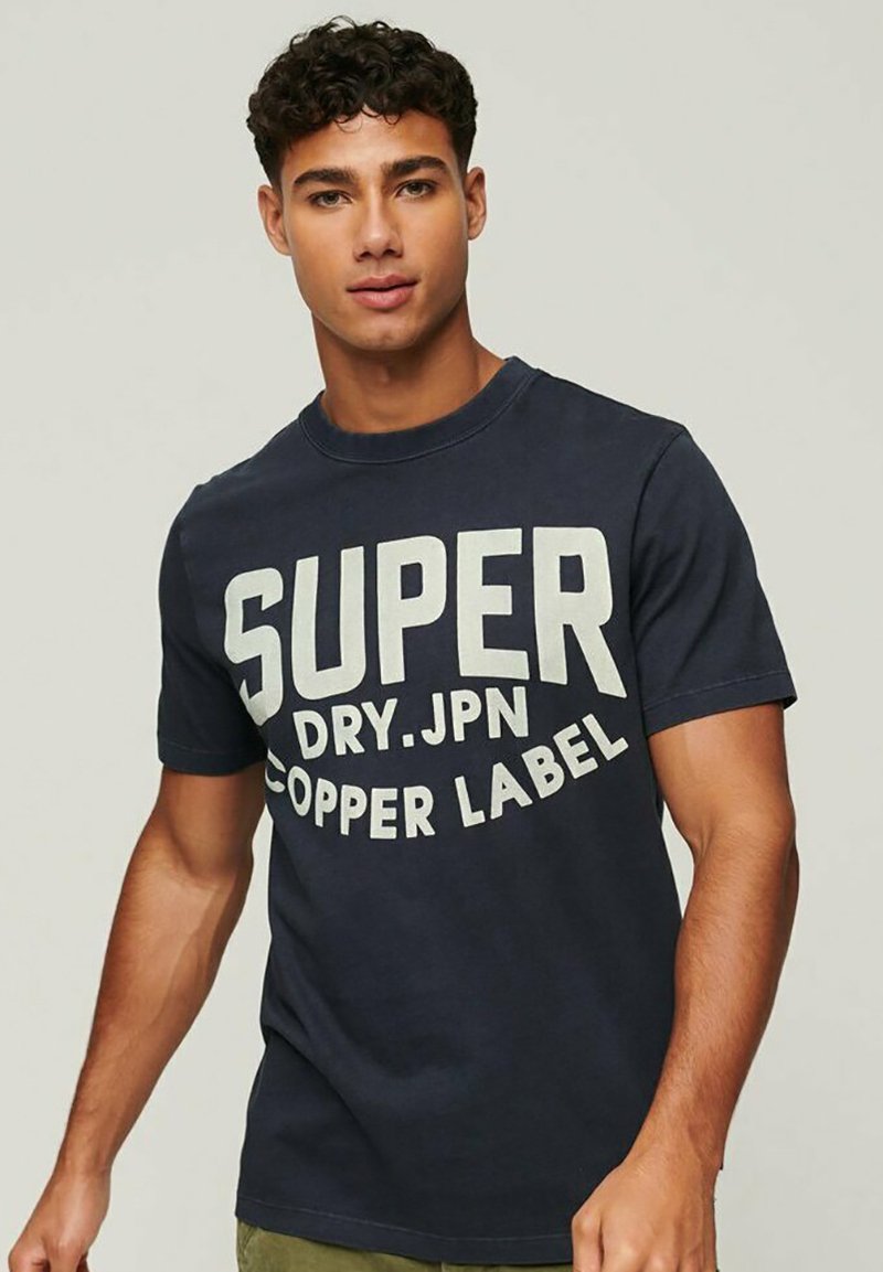 Superdry VINTAGE COPPER LABEL - Print T-shirt - eclipse navy/blue ...