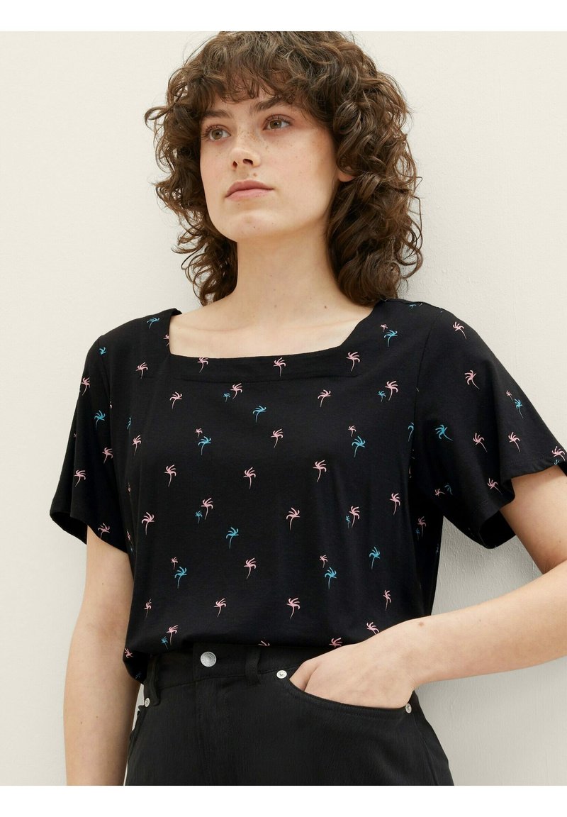 TOM TAILOR Blouse - black pink palm design/black - Zalando.de