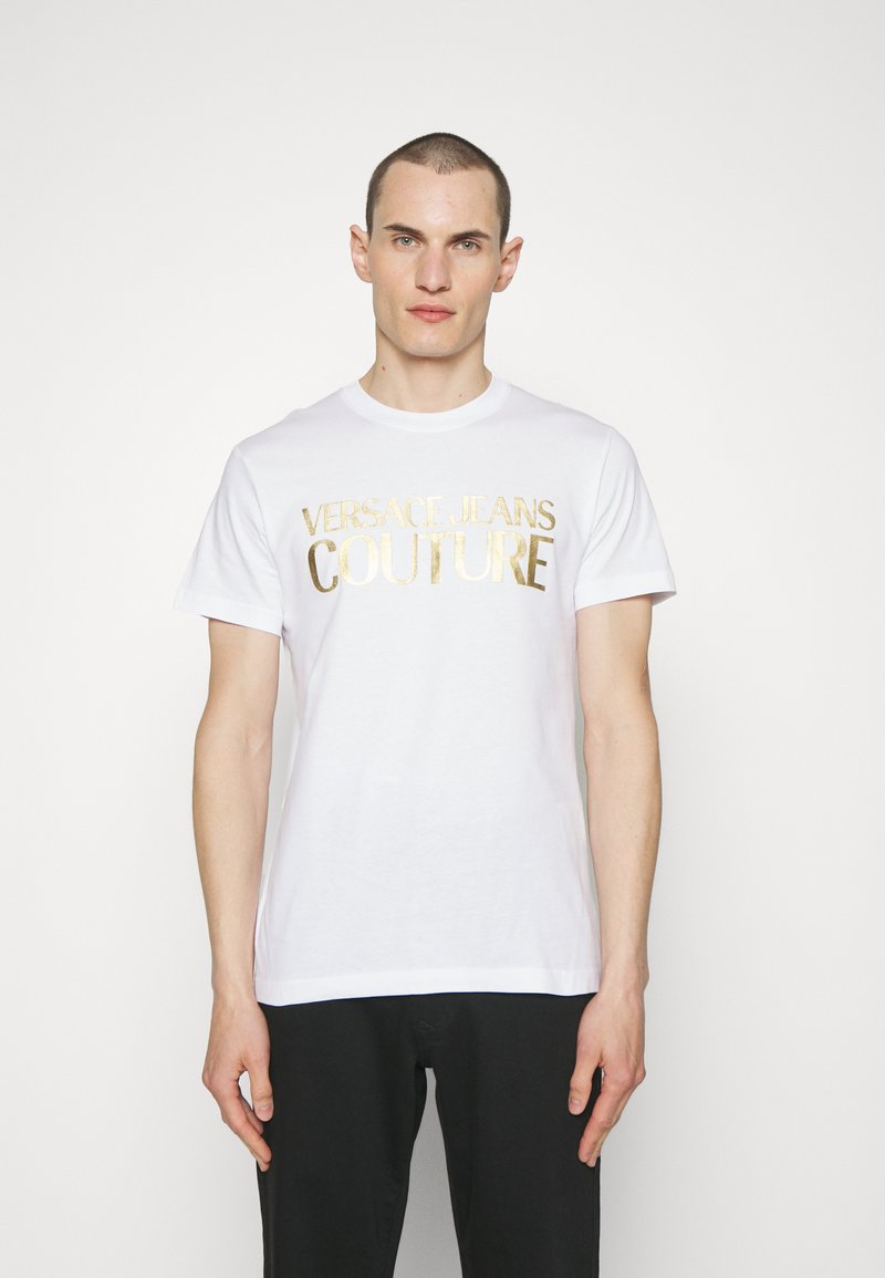 Versace Jeans Couture LOGO TICK - T-shirt med print - white/gold ...