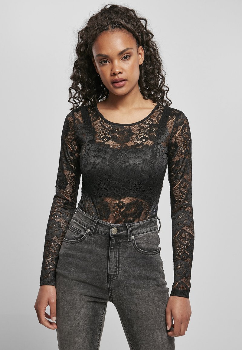 Urban Classics LADIES LACE LONGSLEEVE BODY - Blouse - black/zwart ...