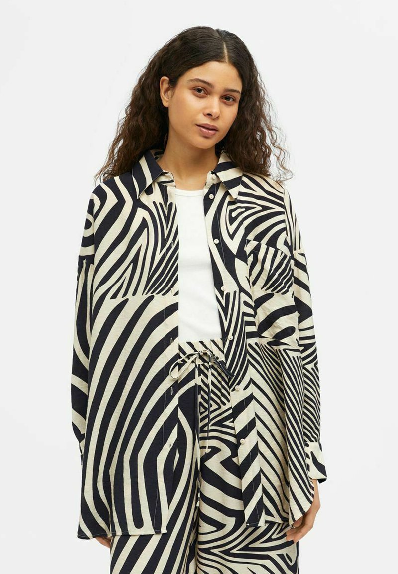Object PRINT - Button-down blouse - black/anthracite - Zalando