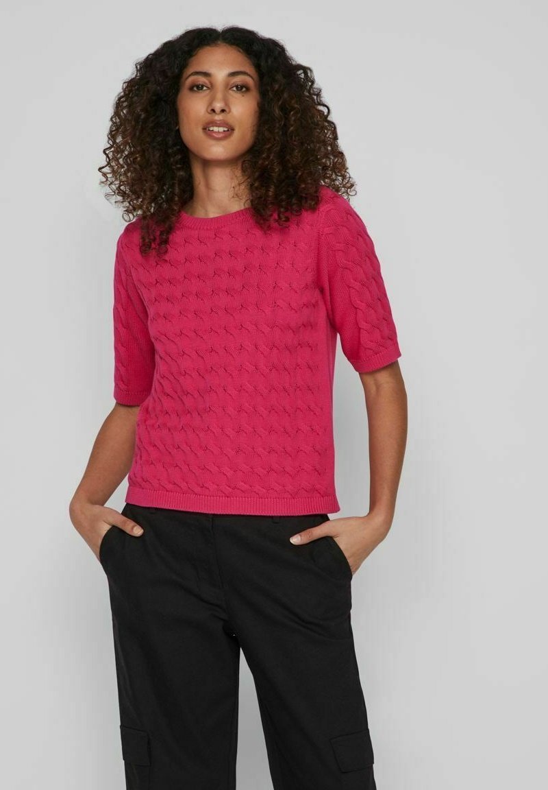 VILA KURZÄRMELIGES - Strickpullover - pink yarrow/pink - Zalando.de