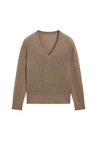 Massimo Dutti LONG SLEEVE V-NECK - Strickpullover - mottled brown/braun ...