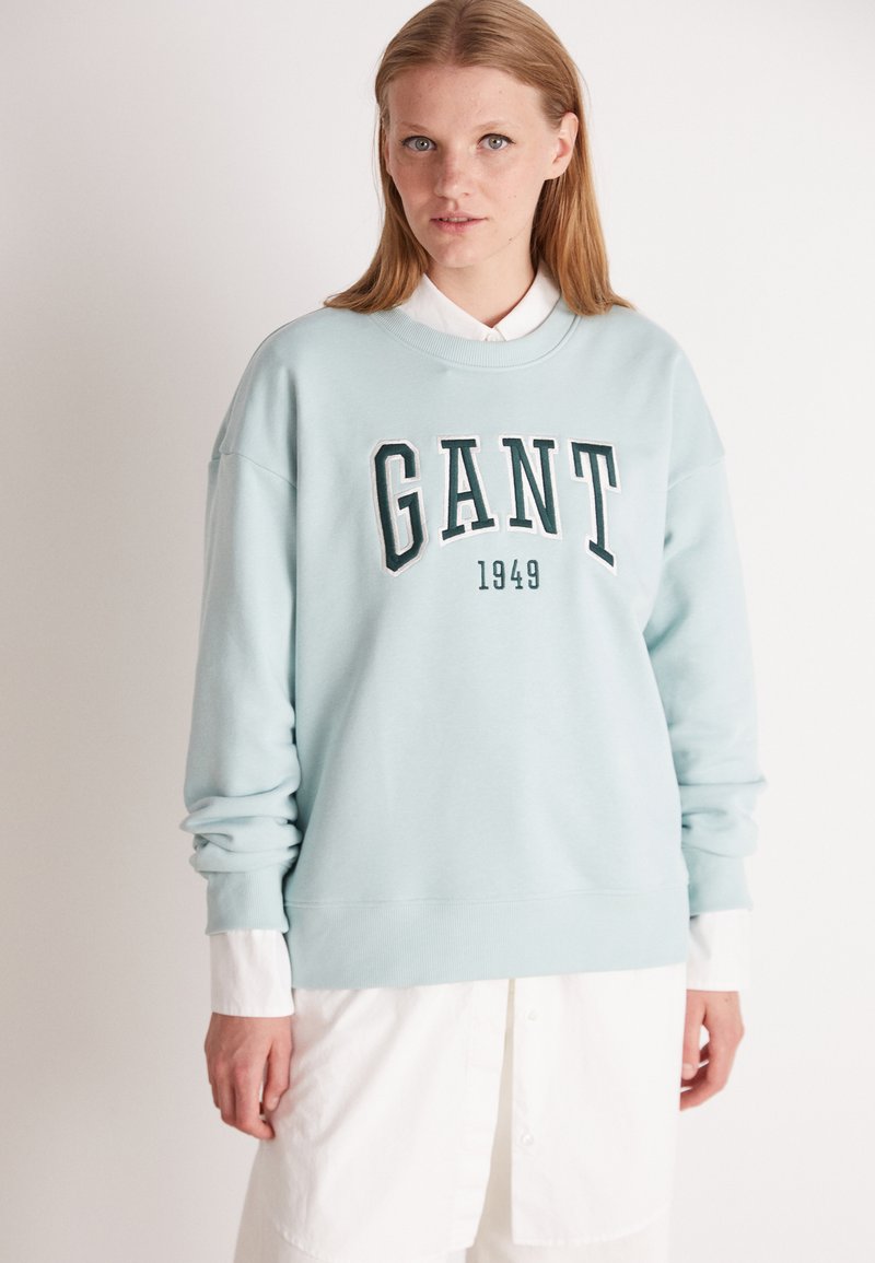 GANT LOGO NECK - Sweatshirt - dusty turquoise/türkis-meliert - Zalando.de
