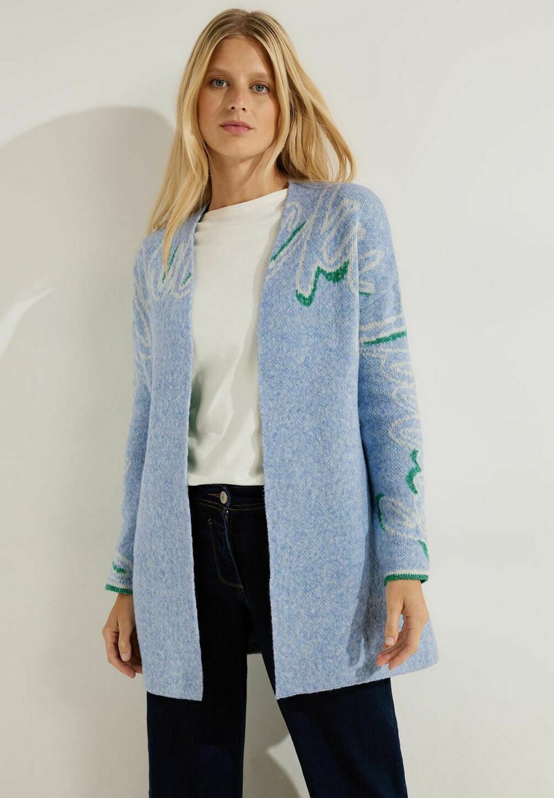 Cecil OFFENER MIT WORDING - Strickjacke - blau/hellblau-meliert ...