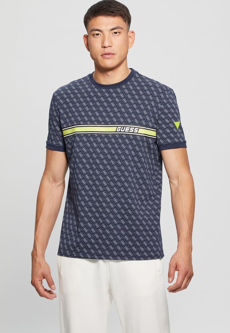 Guess Logo All Over T Shirt Con Stampa Dunkelblau Blu Scuro