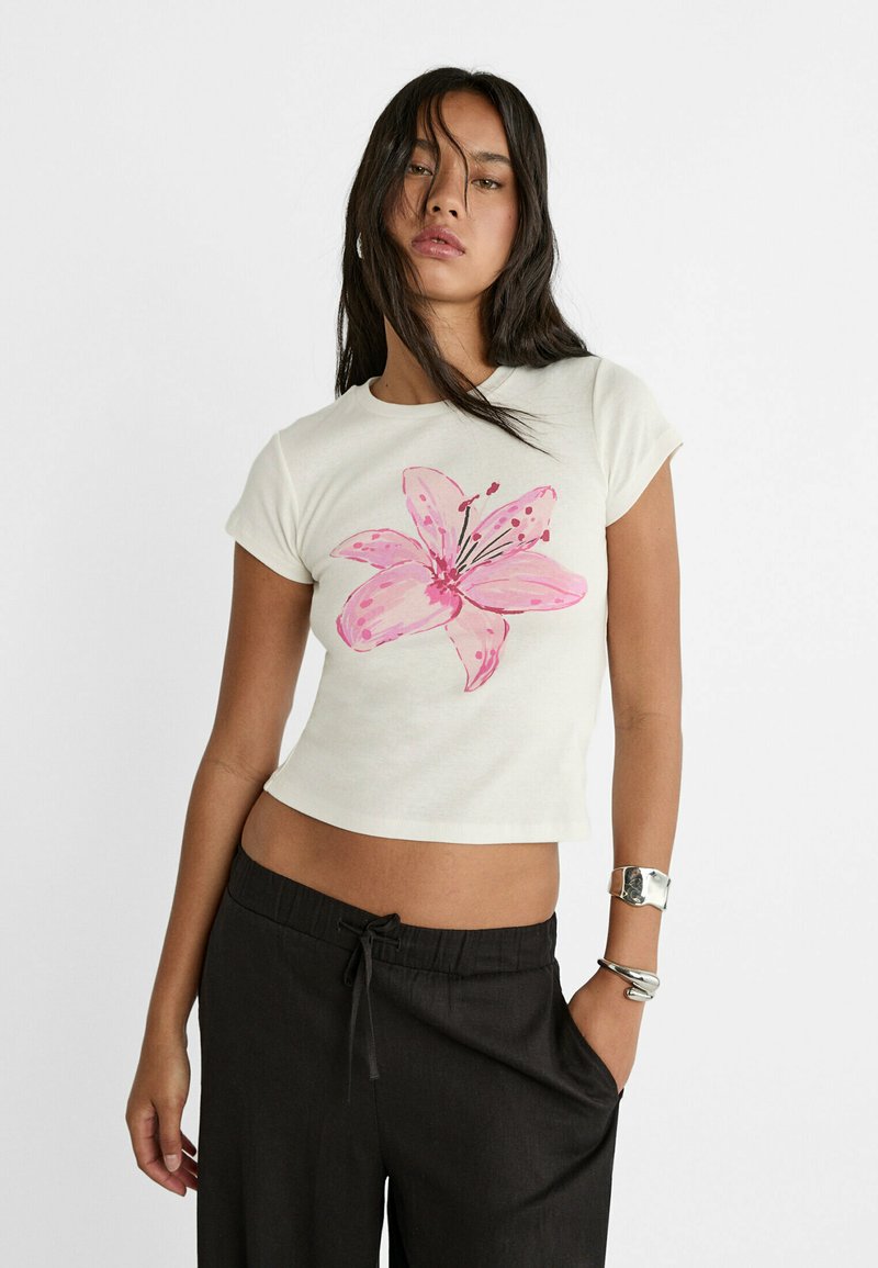 Stradivarius FLORAL - T-shirts print - white/hvid - Zalando.dk