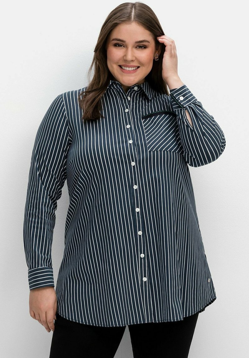 Sheego LONG - Hemdbluse - nachtblau gestreift/dunkelblau - Zalando.de