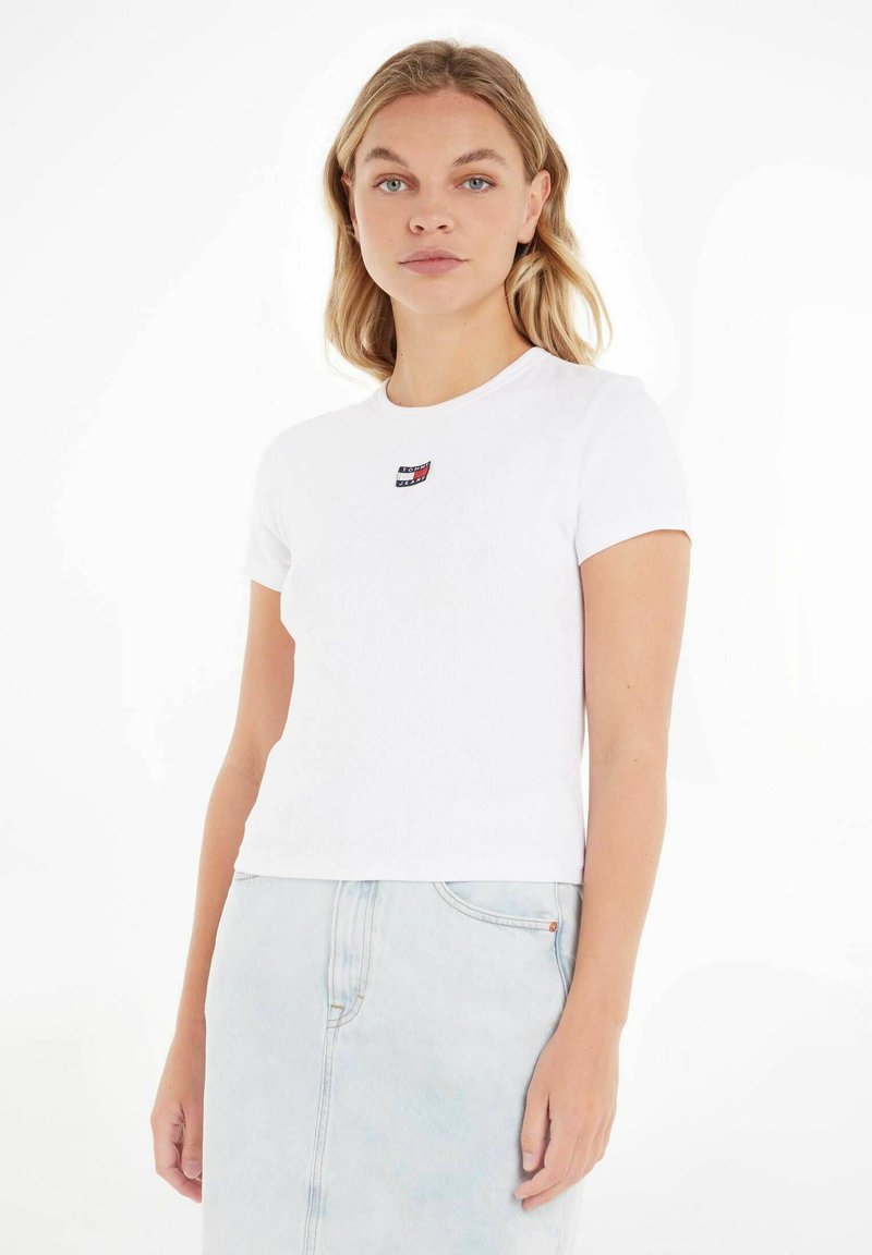 Tommy Jeans Badge T Shirt Basic Weiss Wit Zalando Nl