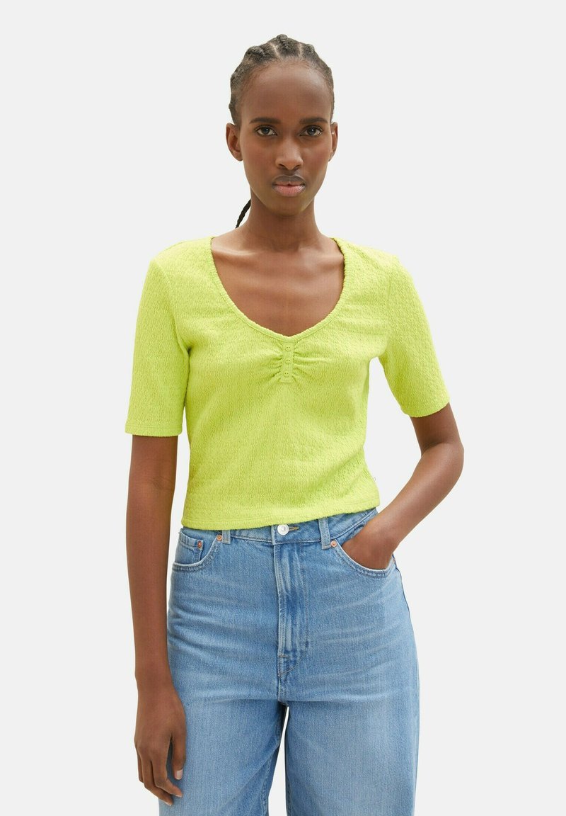TOM TAILOR DENIM CROPPED MIT STRUKTUR - T-Shirt basic - neon lime/hellgrün - Zalando.ch