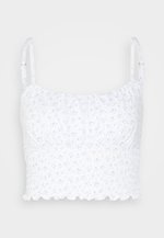 Hollister Co. BARE RUCHED BUST SMOCKING - Top - white/blue ditsy ...
