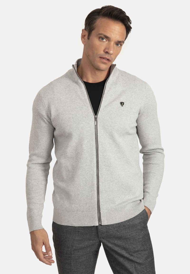 Jacey Quinn HONEYCOMB ZIPPER - Strickjacke - grey melange/dunkelgrau ...