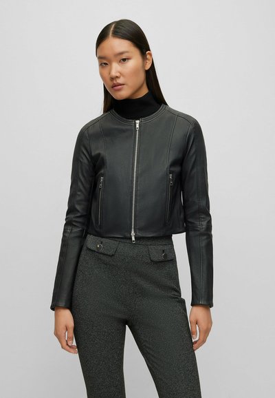 BOSS SAMELI - Nahkatakki - black/musta - Zalando.fi