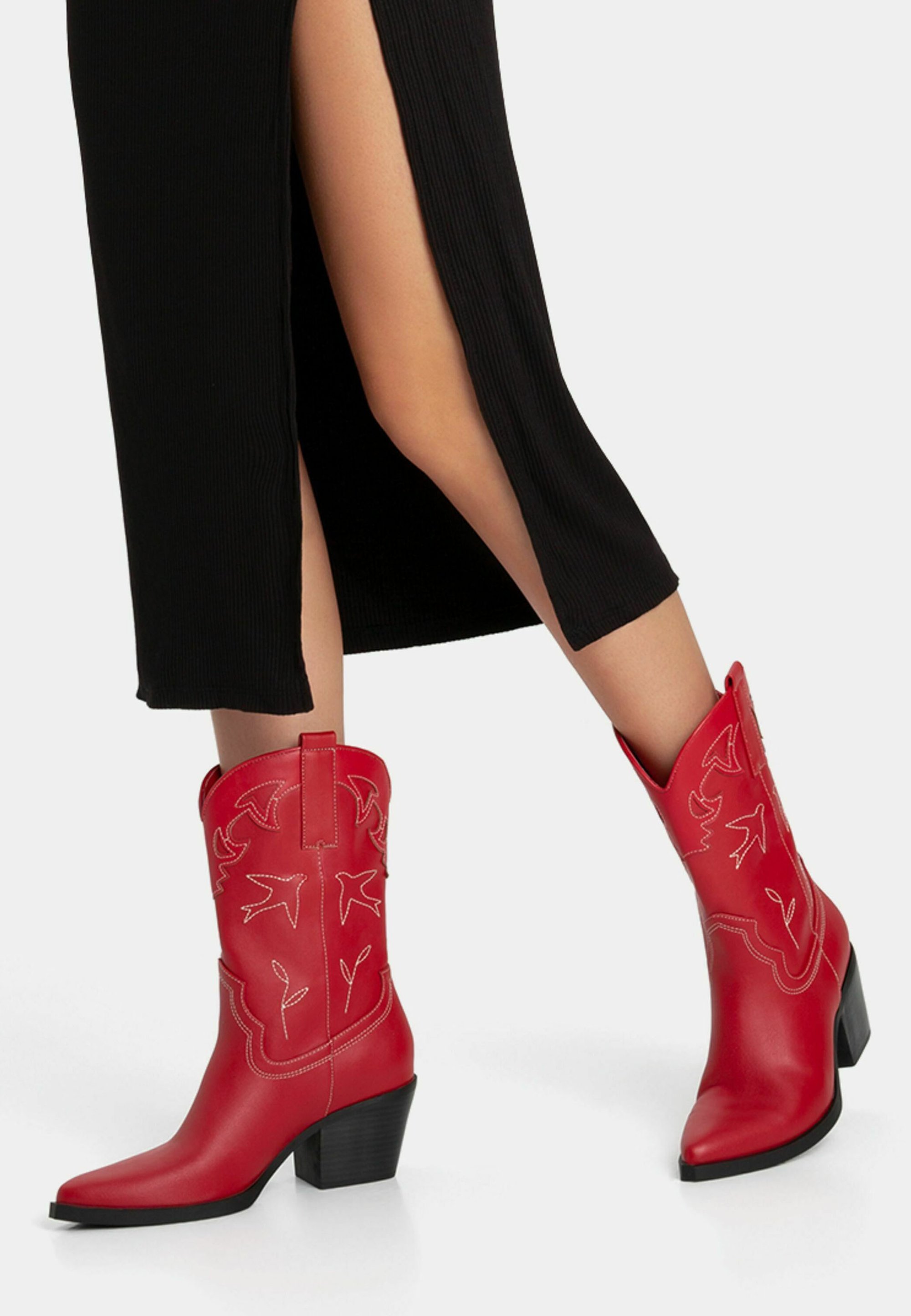 Stivali Texani Bicolore Pelle Cuoio E Rosso F/W