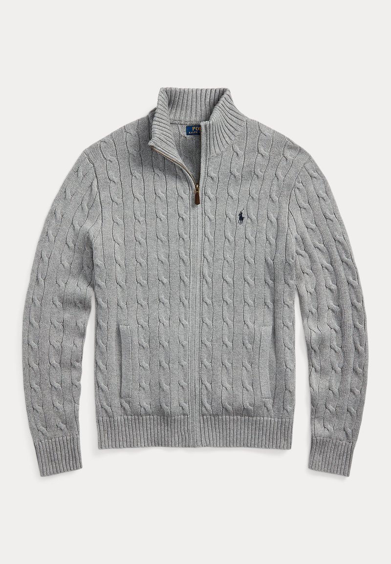 Polo Ralph Lauren CABLE-KNIT COTTON FULL-ZIP JUMPER - Gilet - fawn grey ...