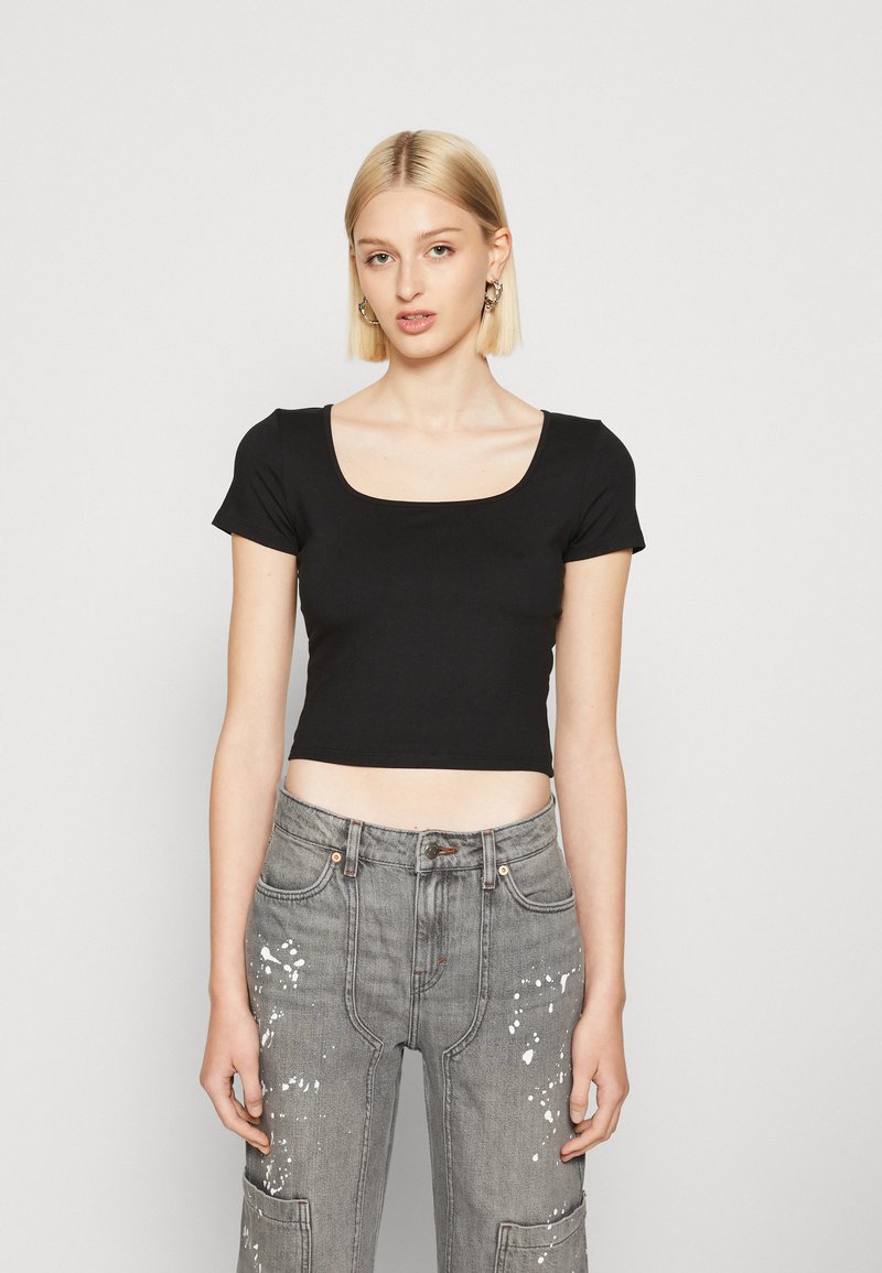 Hollister Co. FLAT SEAMLESS SQUARE NECK - T-shirts basic - black/sort - Zalando.dk