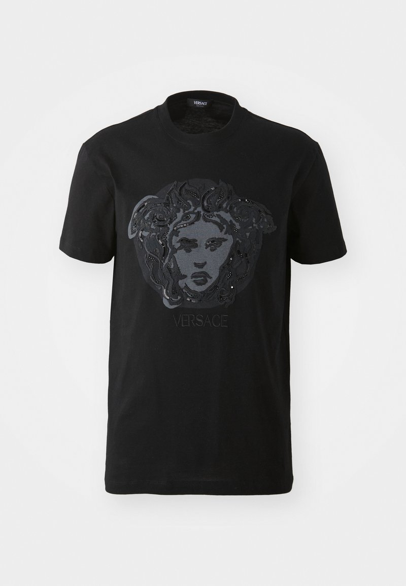 Versace COMPACT PAINTED MEDUSA EMBROIDERY - T-shirt imprimé - black ...