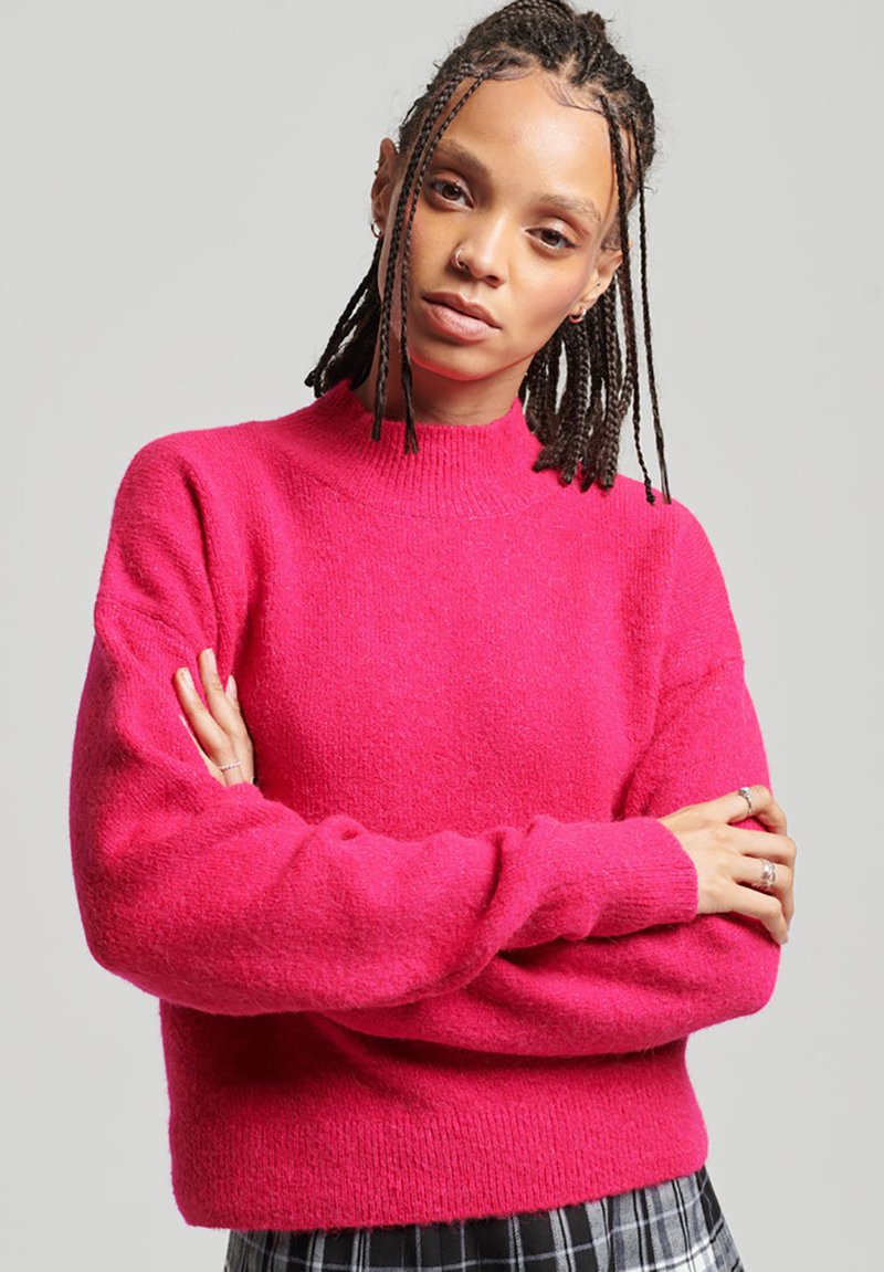 Superdry VINTAGE ESSENTIAL MOCK NECK - Pullover - hot pink/rose ...