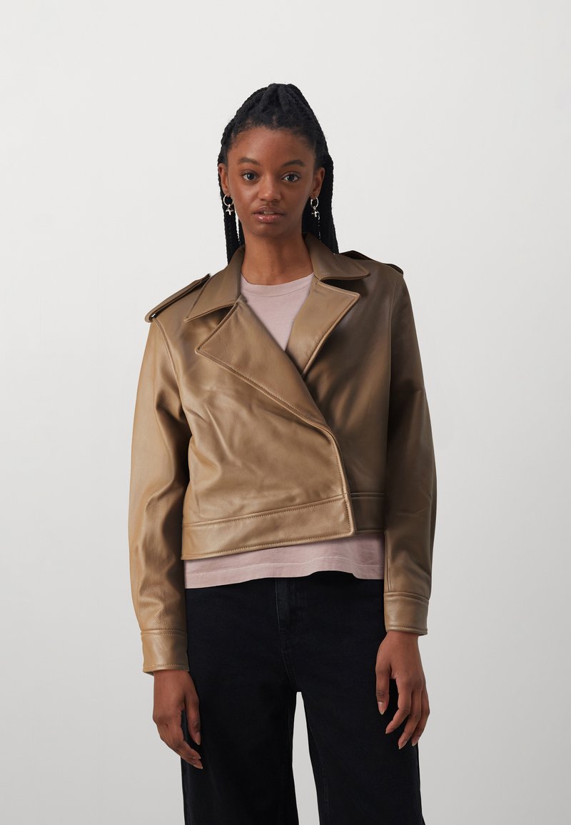 Selected Femme SLFGLOVE JACKET - Leather jacket - coca mocha/brown ...