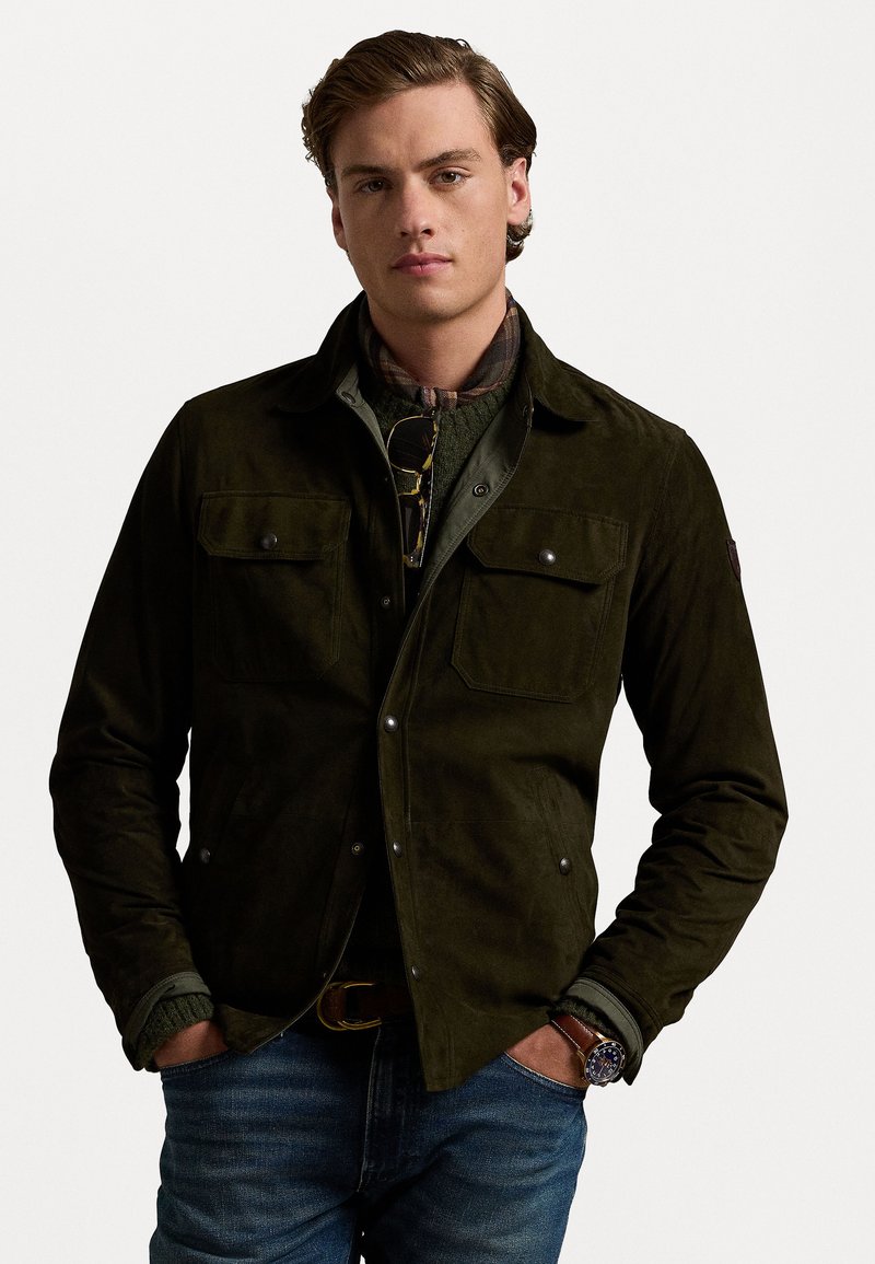 Polo Ralph Lauren SHIRT JACKET - Nahkatakki - olive smoke/turf olive/oliivi - Zalando.fi