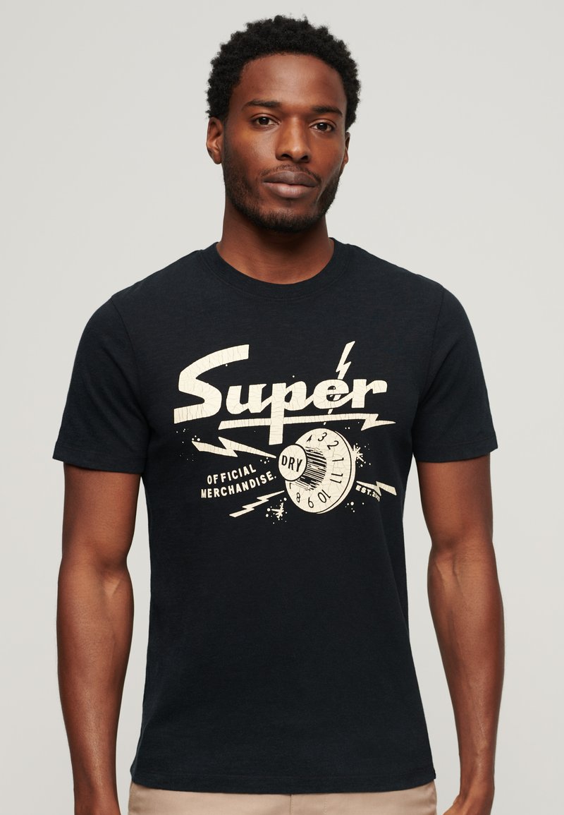 Superdry RETRO ROCKER GRAPHIC - T-Shirt print - jet black/schwarz - Zalando.ch