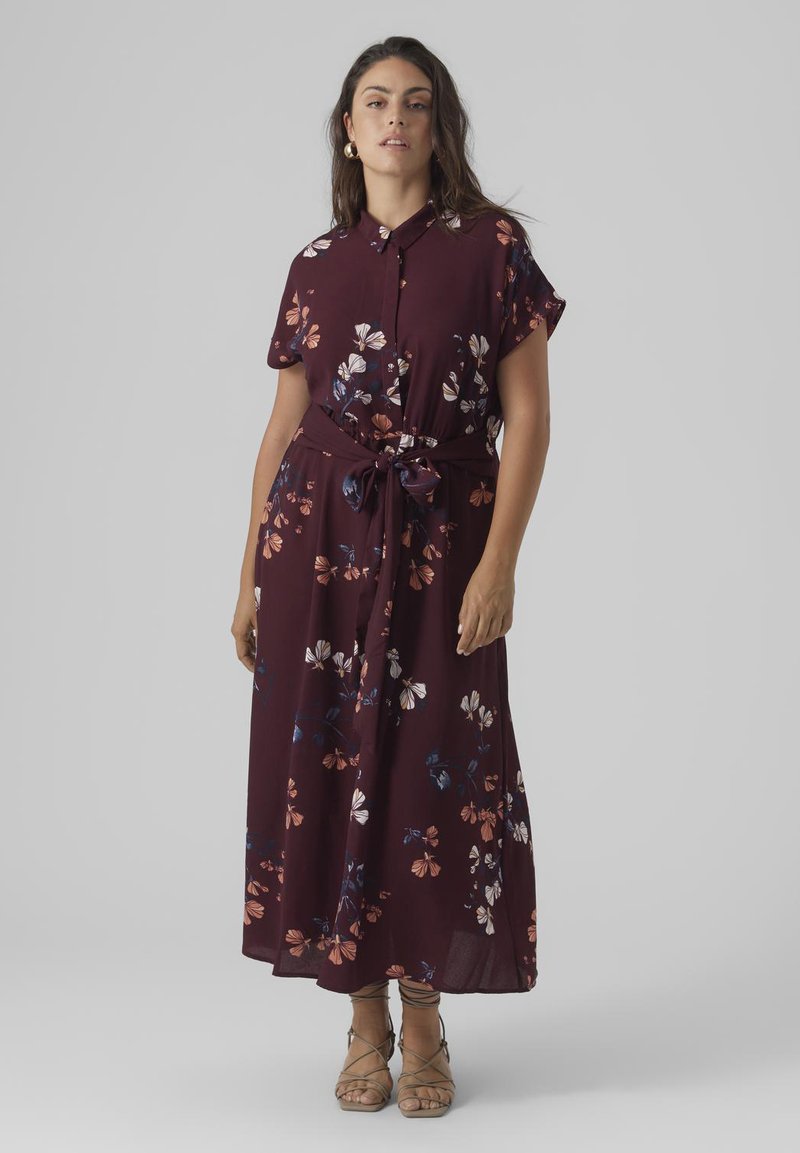 Vero Moda Curve LONG DRESS - Abito a camicia - winetasting/hallie/rosso ...