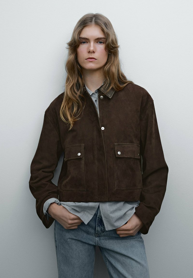 Massimo Dutti WITH POCKETS - Leather jacket - dark brown - Zalando.co.uk