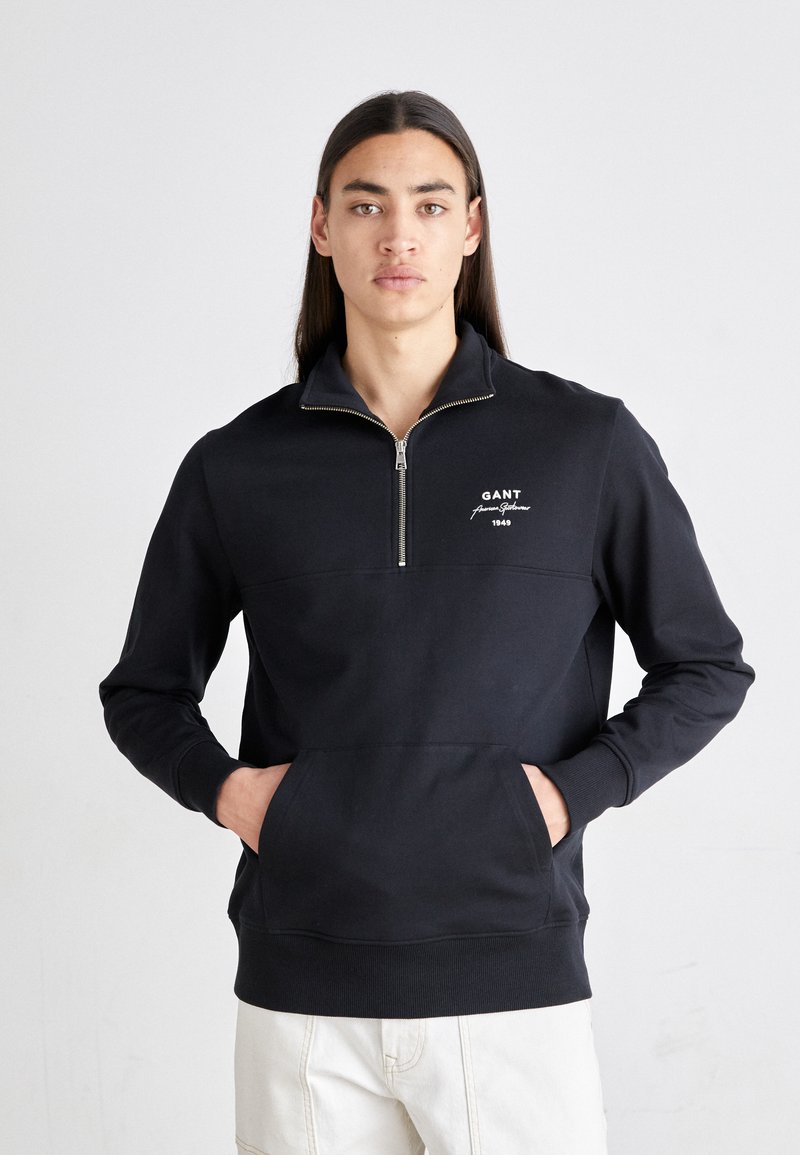 GANT LOGO SCRIPT HALFZIP - Bluză de molton - black/negru - Zalando.ro